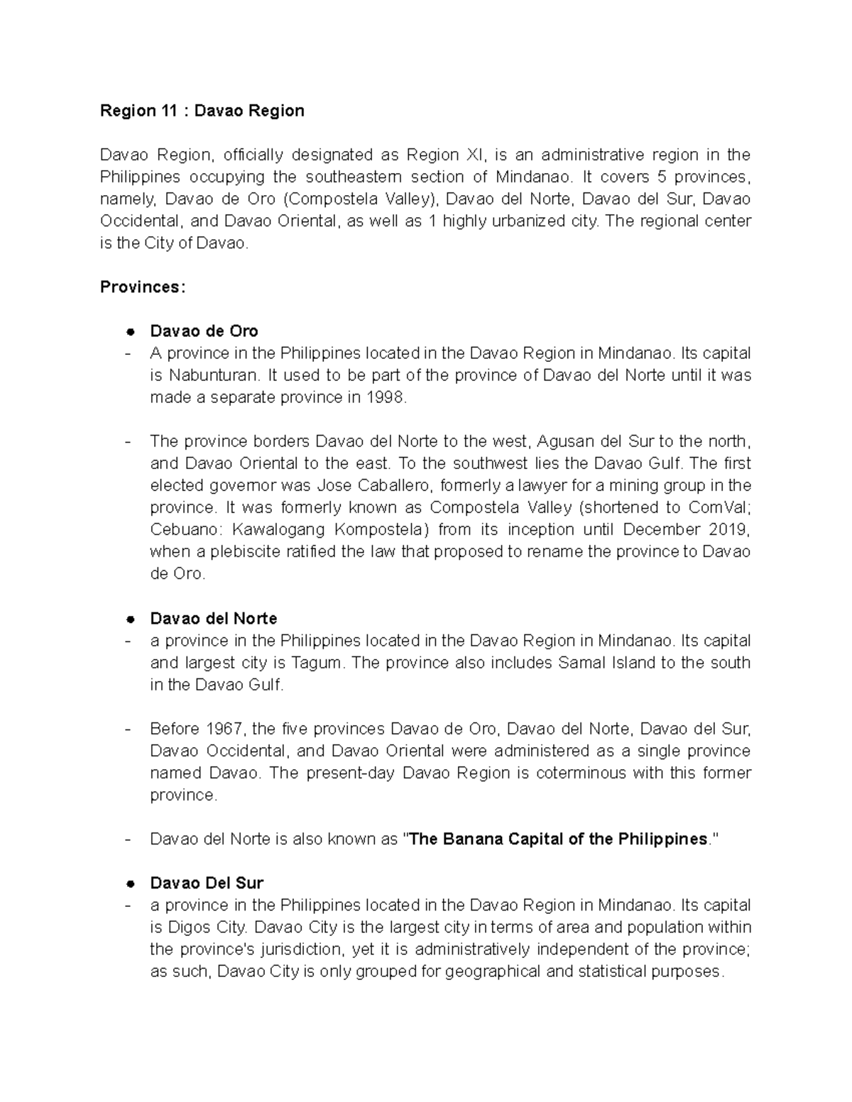 Philtur Region 11,12,13 - Region 11 : Davao Region Davao Region ...