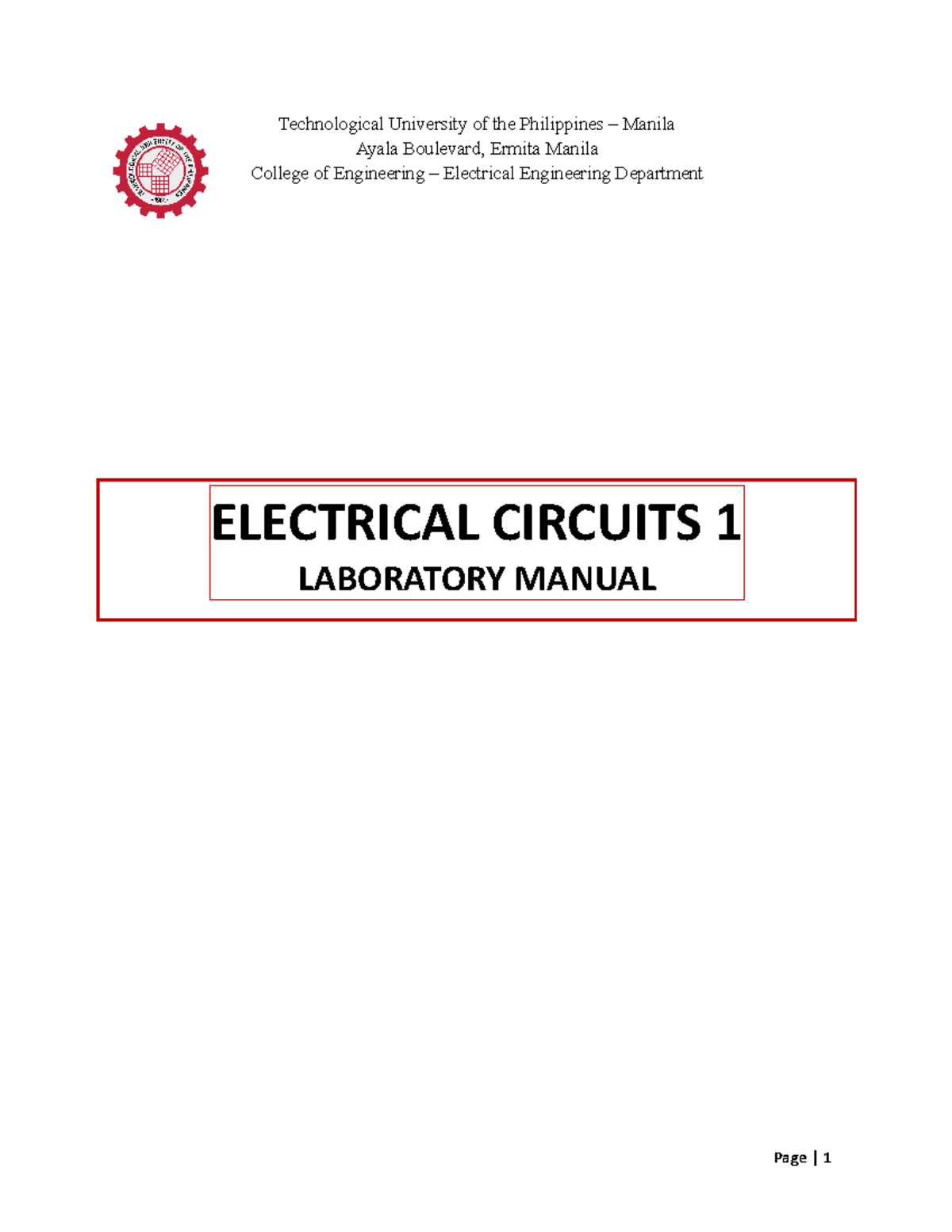 PEE1L Electrical- Circuits-1-LAB- Module - Page | 1 ELECTRICAL CIRCUITS ...