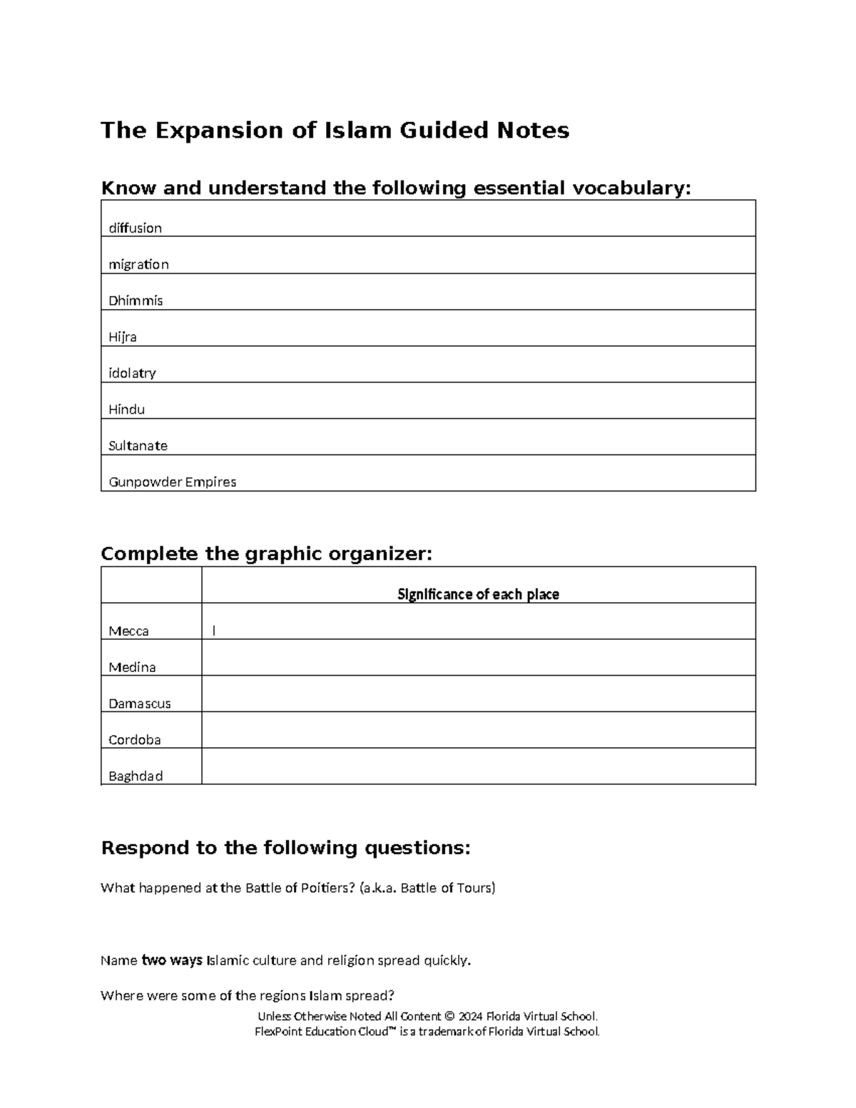 The expansion of islam guided notes - The Expansion of Islam Guided ...