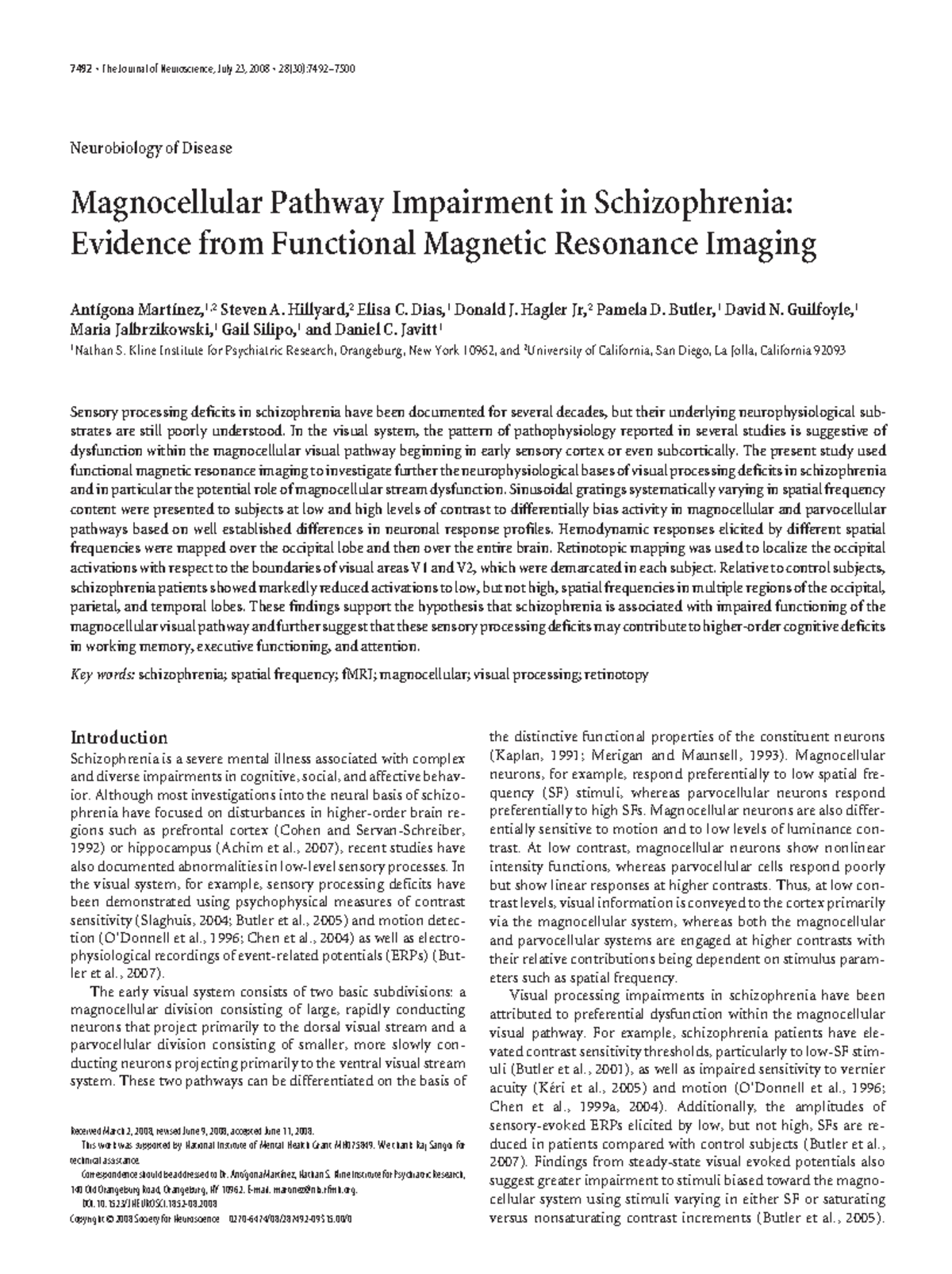 Magnocellular pathway impairment in schi - Neurobiology of Disease ...