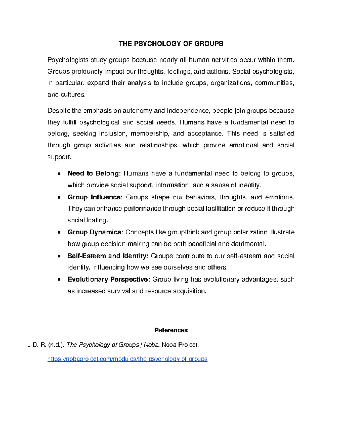 THE Psychology OF Groups - THE PSYCHOLOGY OF GROUPS Psychologists study ...