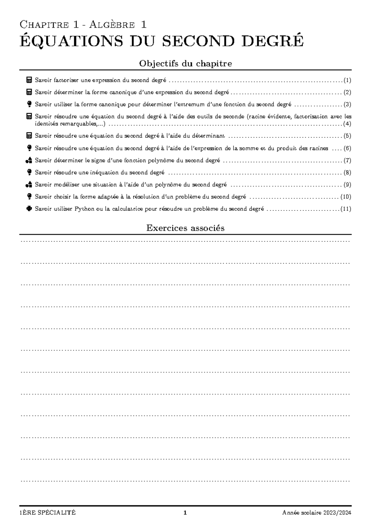 Cours-ch01 - Cour des maths - Chapitre 1 - Algèbre 1 ÉQUATIONS DU ...