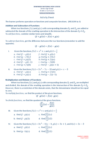 Activity Sheet-Operations on Functions(More Problems) - DUMANGAS ...