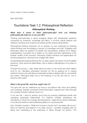 Ancient Greek Philosophers Touchstone Task 1 Worksheet - Name:Isabel S. Garzon Londoño Date:08 ...
