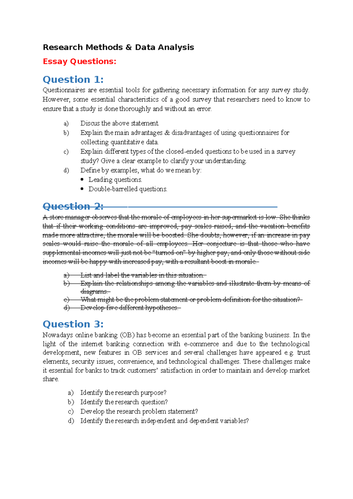 Research Methods Essay Questions - Research Methods & Data Analysis ...