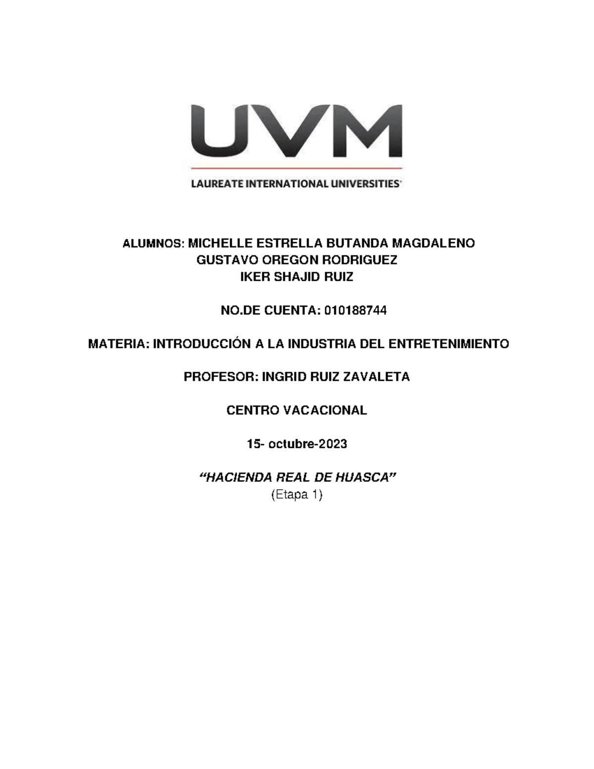 Centro vacacional Entretenimiento E1 - ALUMNOS: MICHELLE ESTRELLA ...