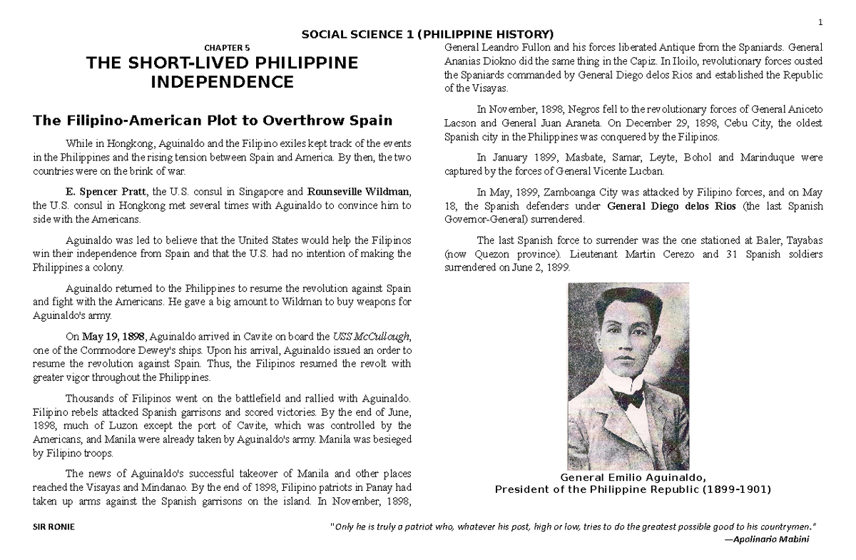 History Module PART 3 - SOCIAL SCIENCE 1 (PHILIPPINE HISTORY) CHAPTER 5 ...
