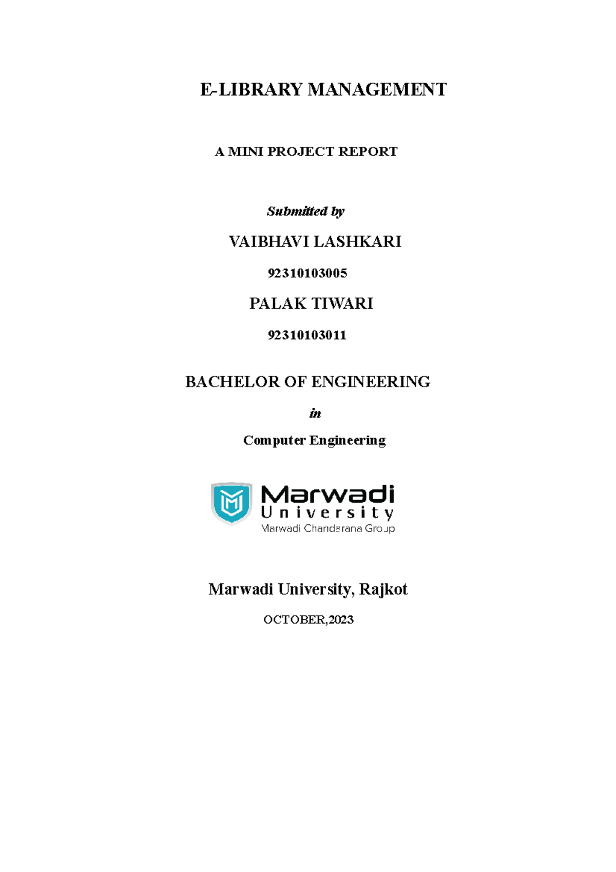 Report - Acknowledgement - E-LIBRARY MANAGEMENT A MINI PROJECT REPORT ...