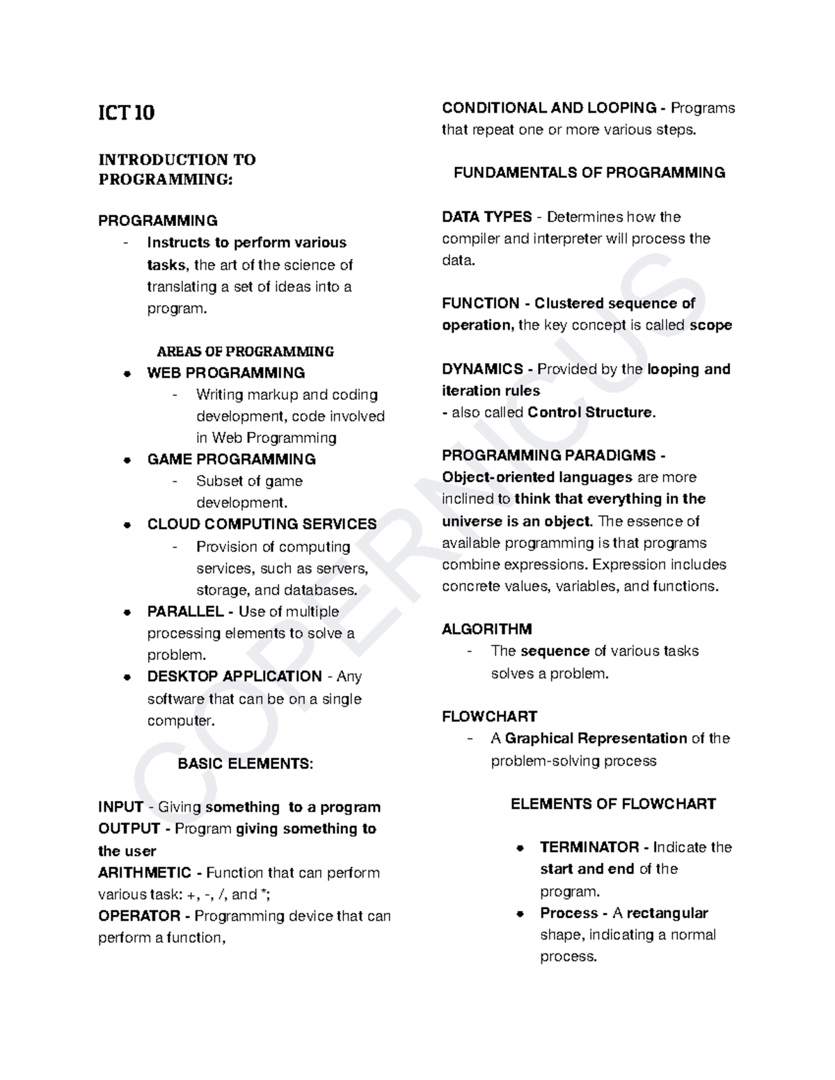 ICT Q1 - tite - COPERNICUS ICT 10 INTRODUCTION TO PROGRAMMING: PROGRAMMING Instructs to perform ...