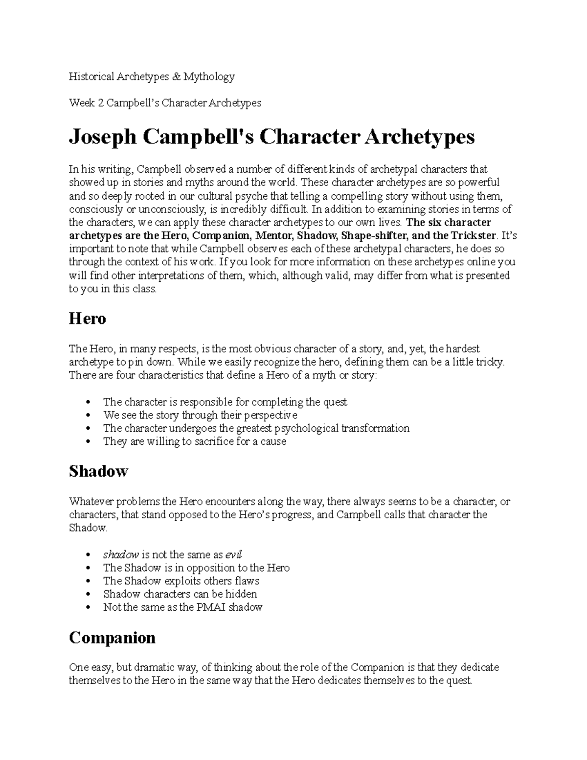 Historical Archetypes: Campbell's Character Archetypes - Historical ...