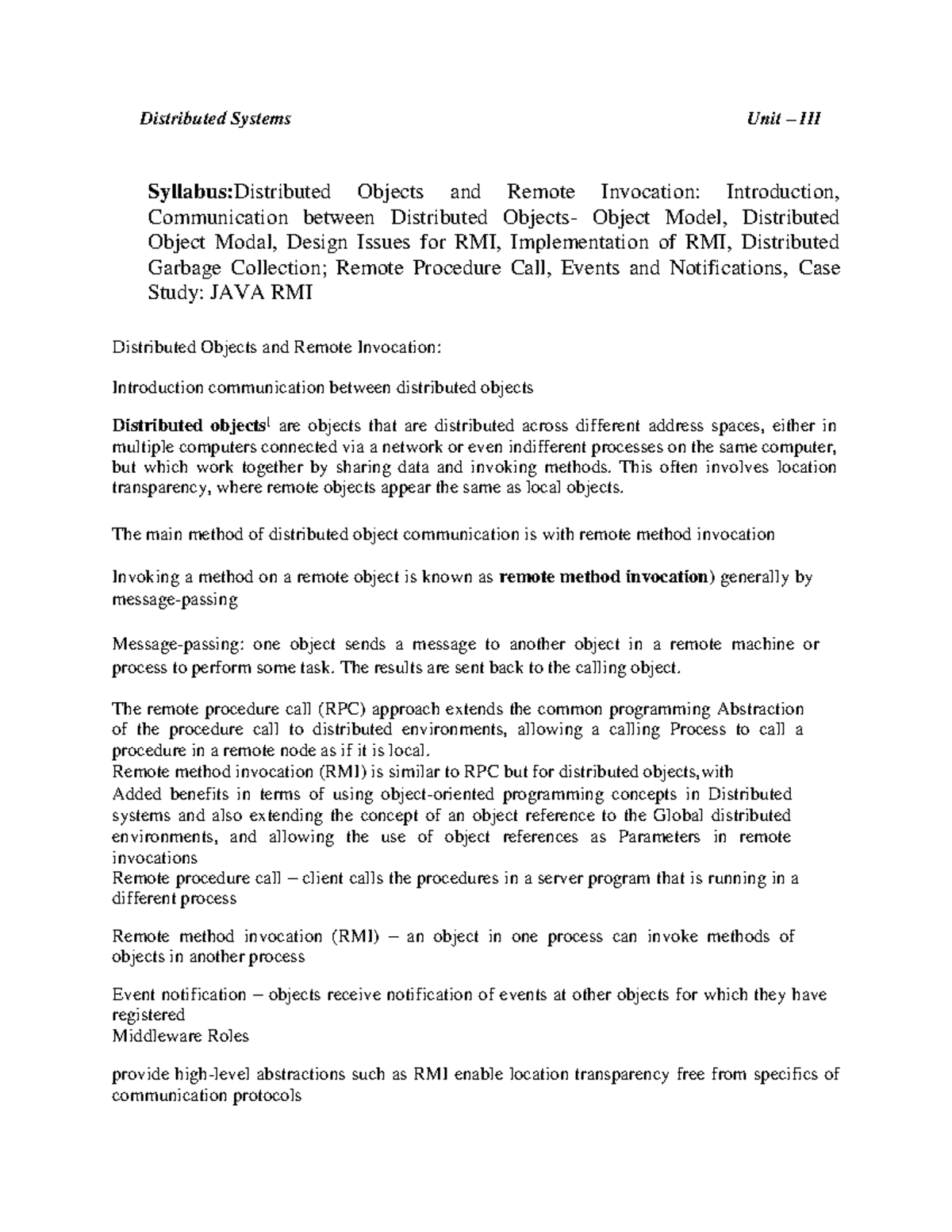 3 Distributed Objects And Remote Invocation Distributed Systems Unit Iii Syllabus