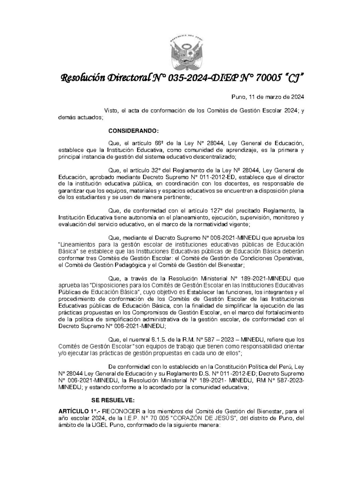 RD CGB 70005 2024 - hhhht - Resolución Directoral N° 035 - 2024 - DIEP ...