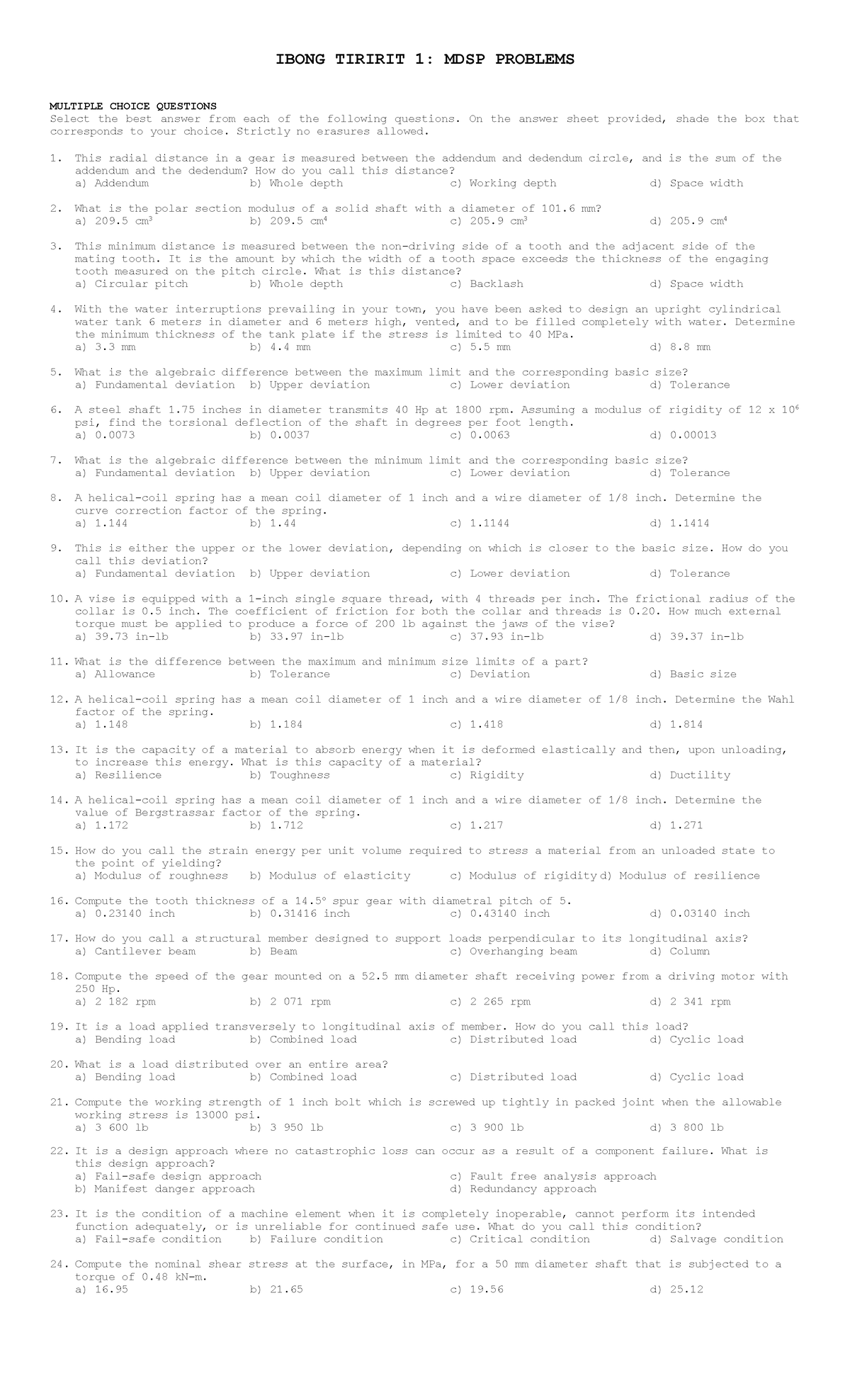 Ibong Tiririt 1 - MD (Question) - IBONG TIRIRIT 1: MDSP PROBLEMS ...