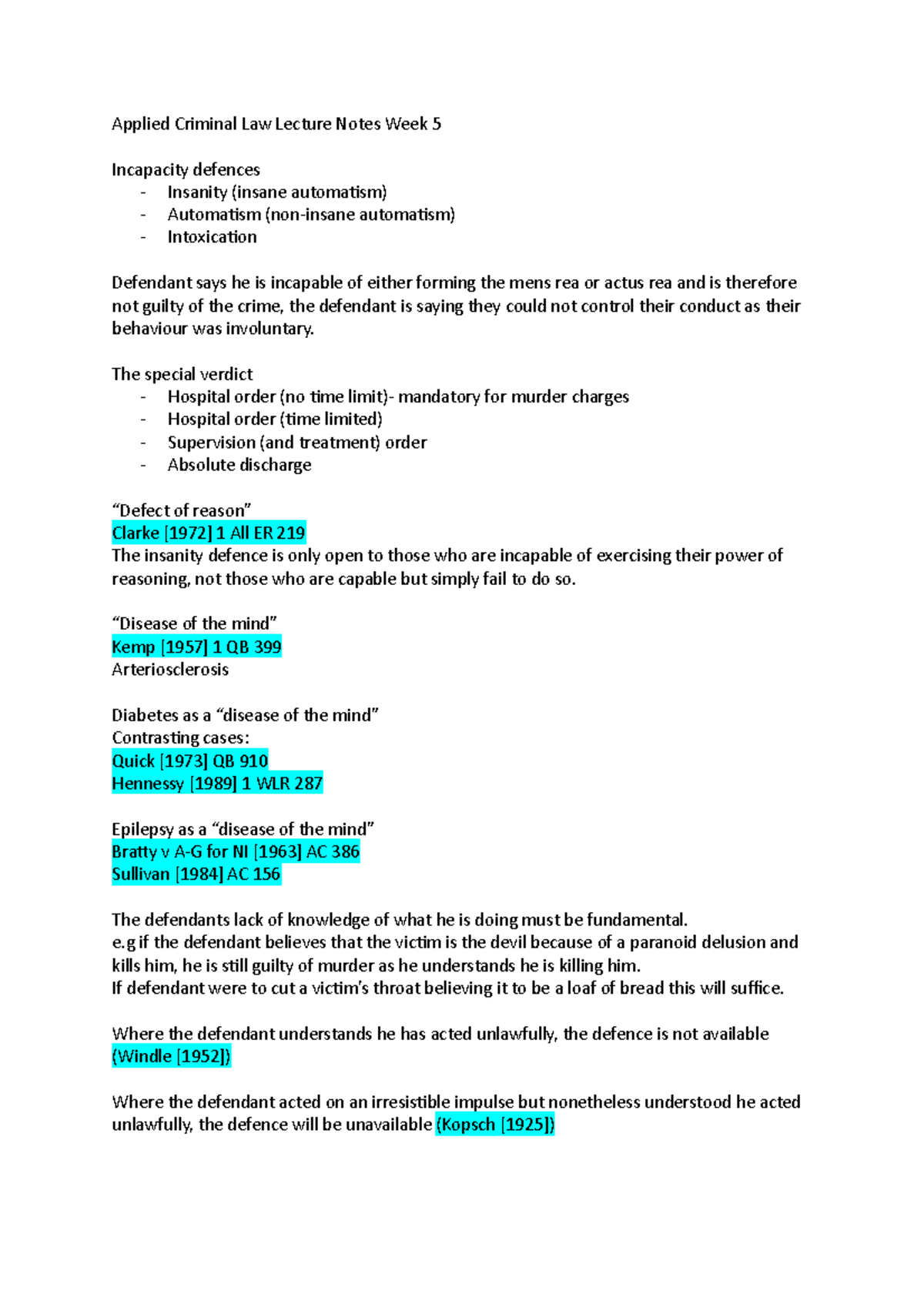 Applied Criminal Law Lecture Notes Week 5 - The special verdict ...