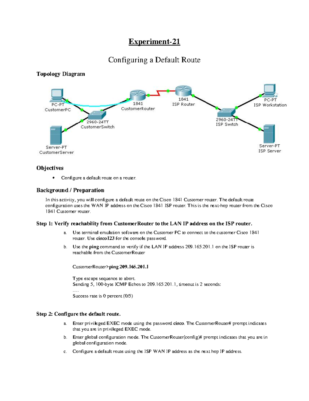 confuring routing in cn - Experiment- Configuring a Default Route ...