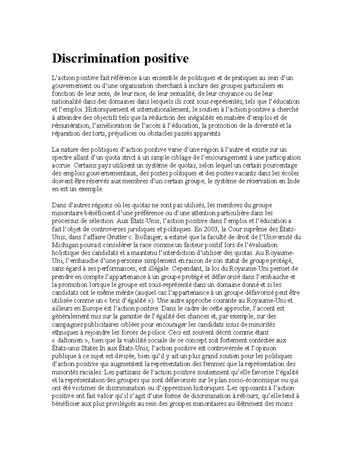 Discrimination positive - Discrimination positive L’action positive ...