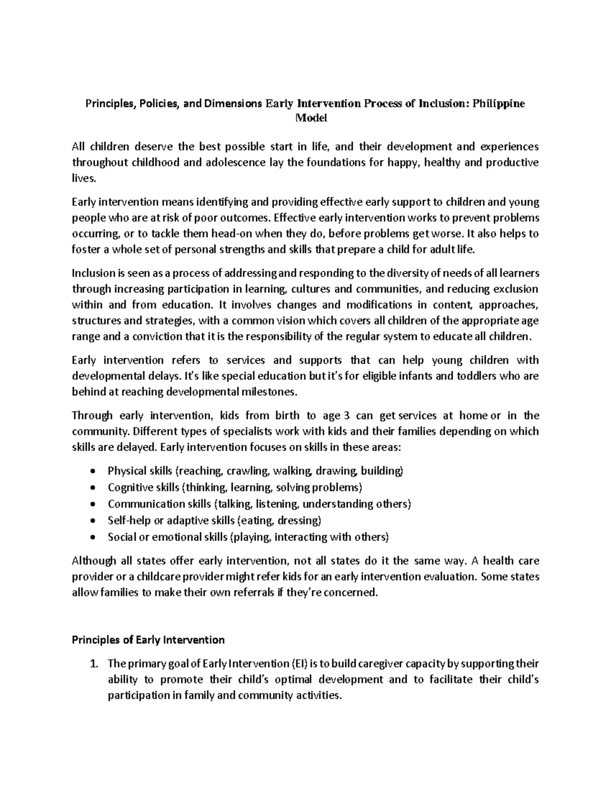 7.Principles, Policies and Dimensions - Early intervention means ...