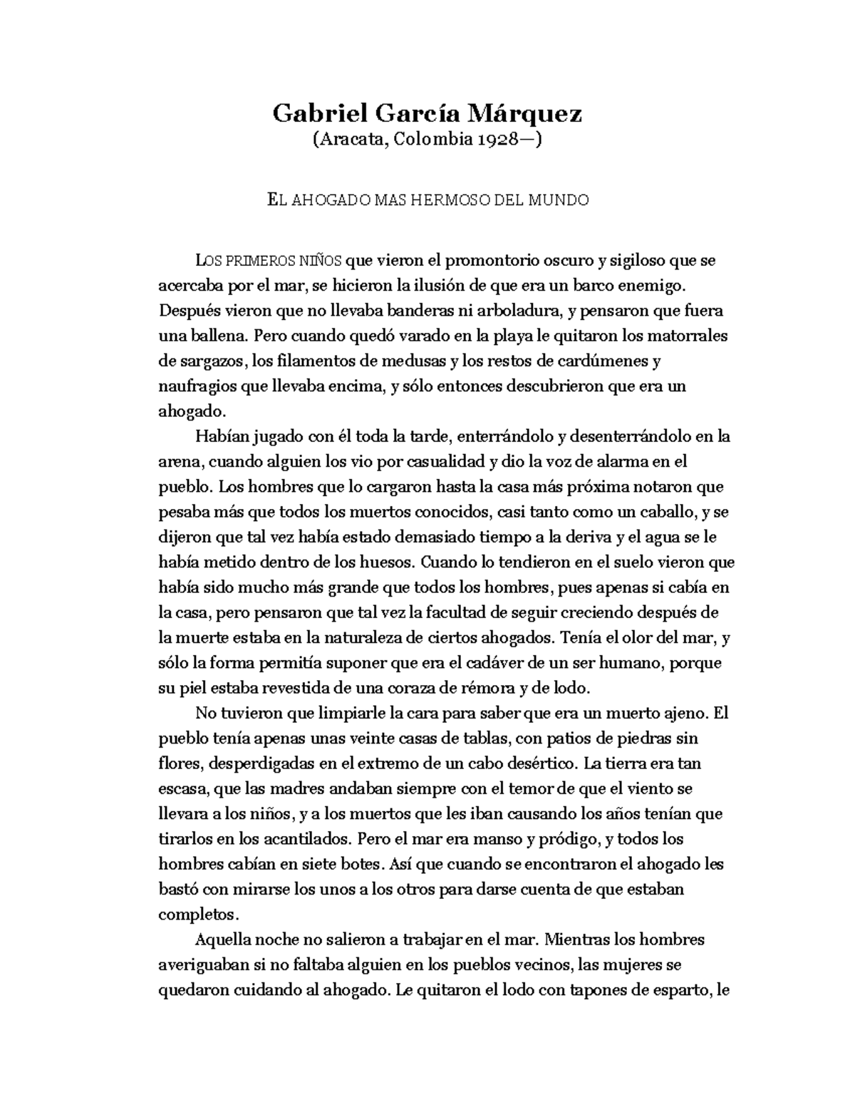 El ahogado más hermoso del mundo - Gabriel García Márquez (Aracata ...