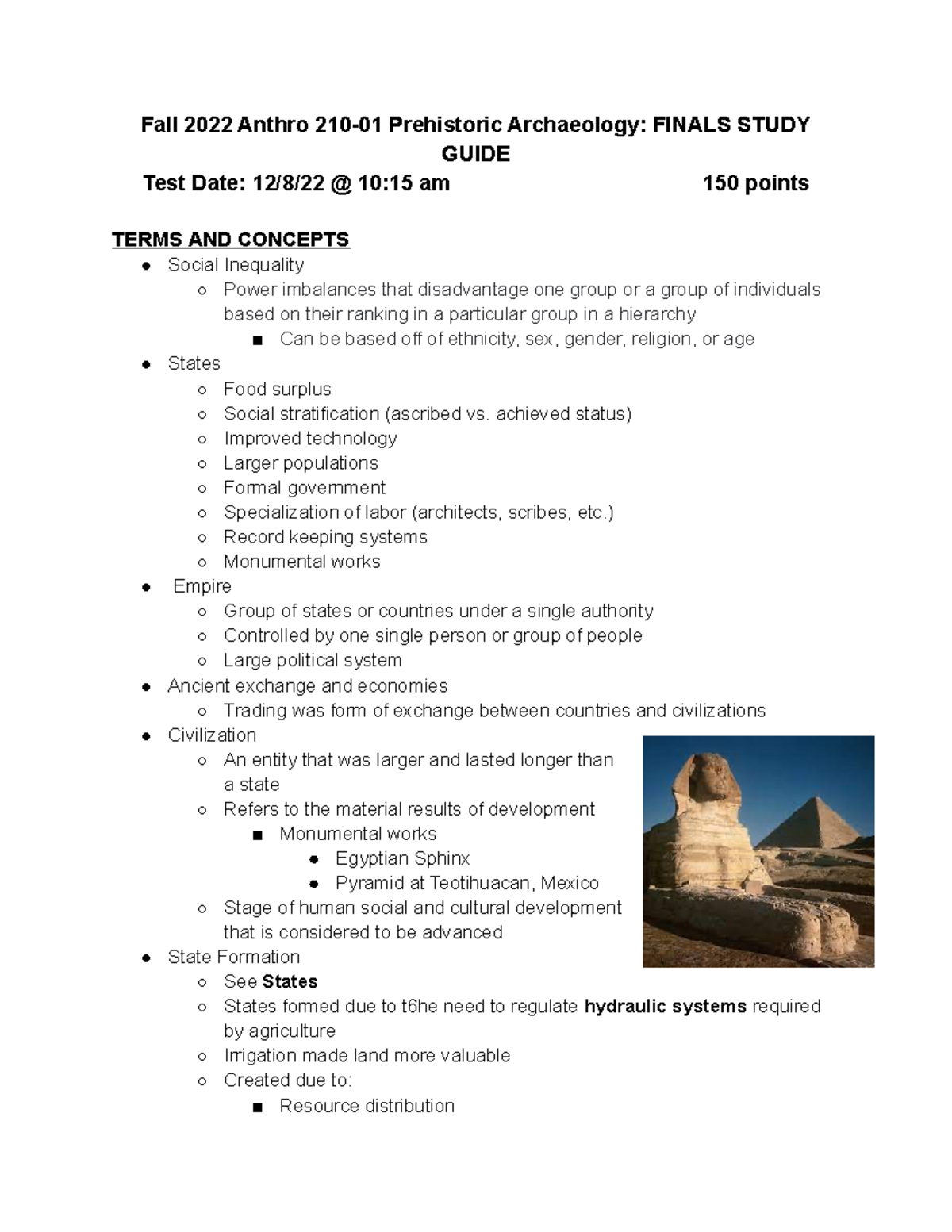 Anthropology Final Exam Study Guide - Fall 2022 Anthro 210-01 ...