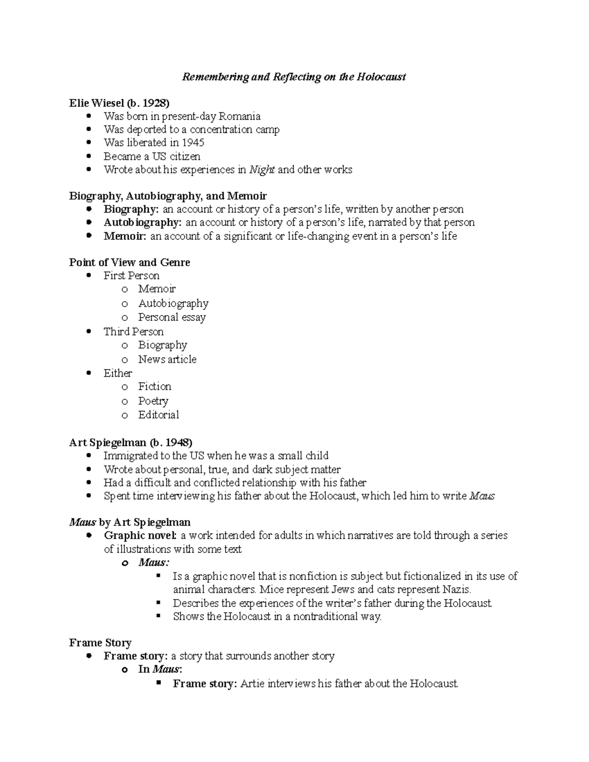 Holocaust - Notes - Remembering and Reflecting on the Holocaust Elie ...