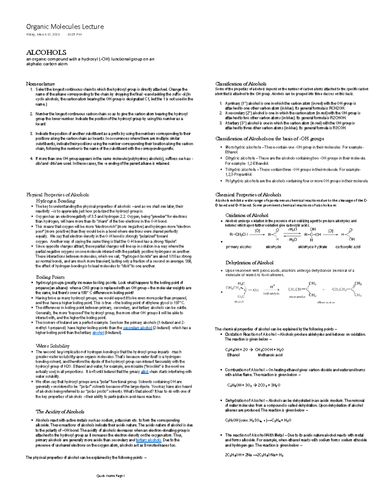 Alcohols - ALCOHOLS an organic compound with a hydroxyl (-OH ...