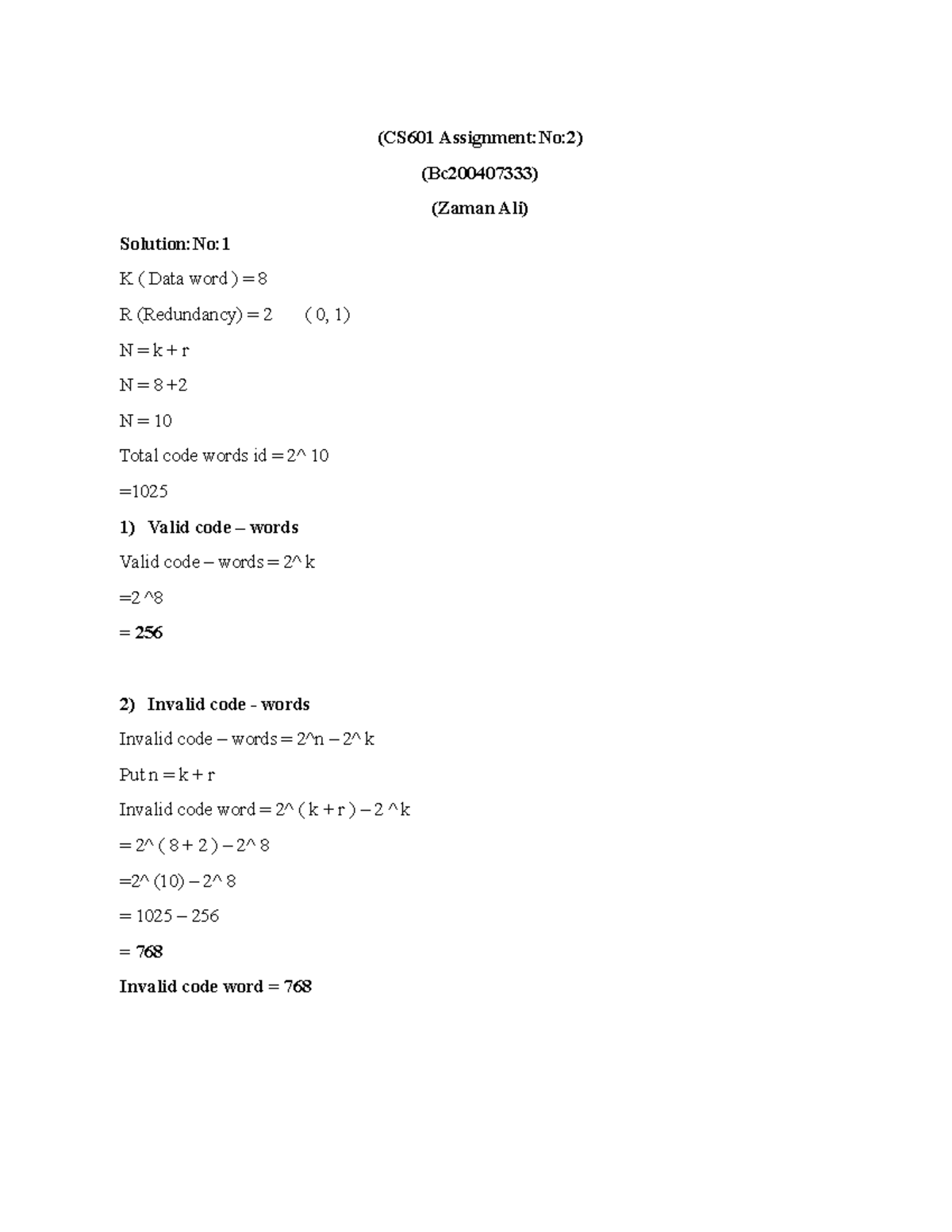 Zaman. Ali CS601 Assignment. 2 - (CS601 Assignment:No:2) (Bc200407333) (Zaman Ali) Solution:No ...