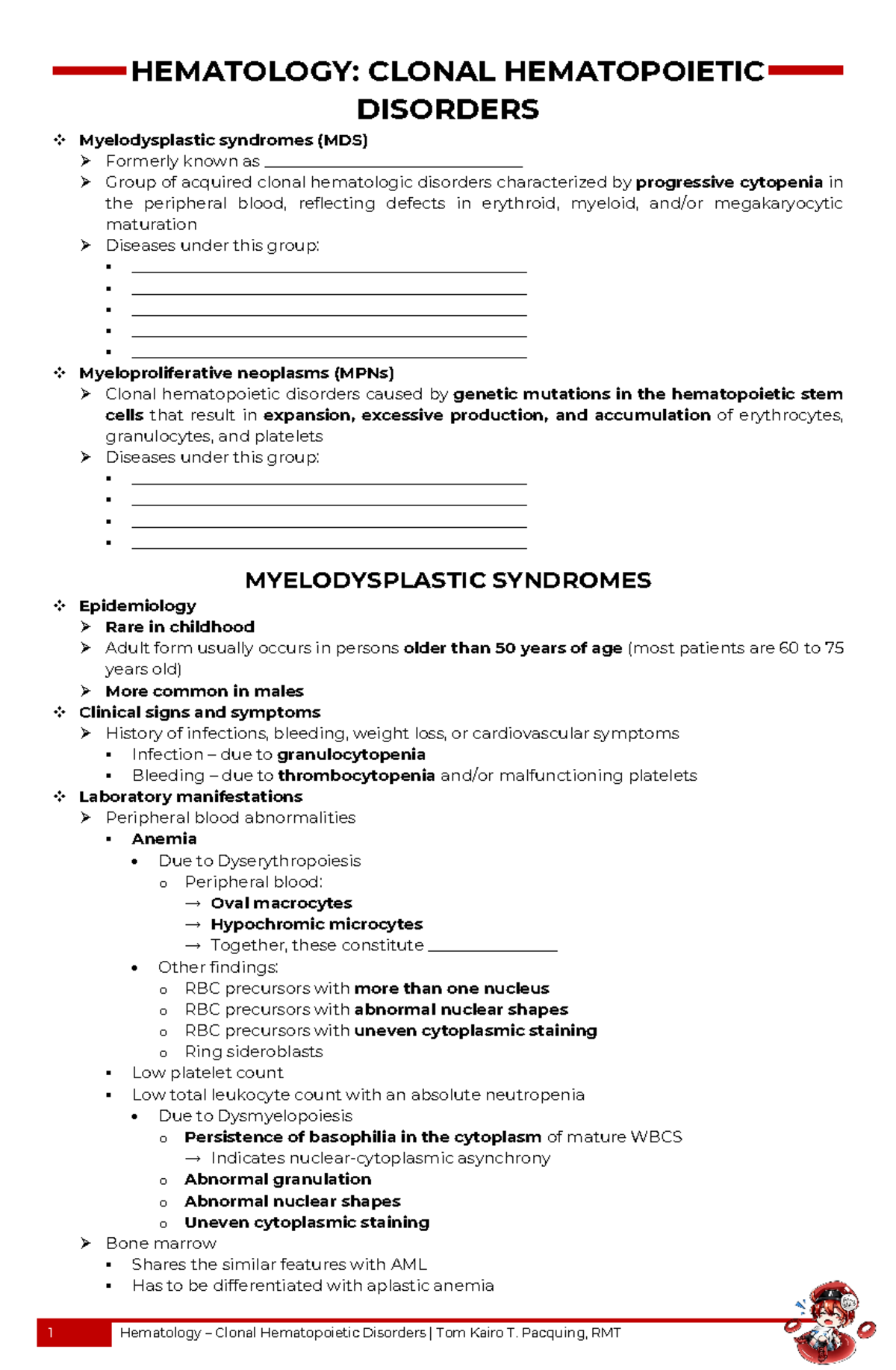 Hematology mds mpn template - HEMATOLOGY: CLONAL HEMATOPOIETIC ...