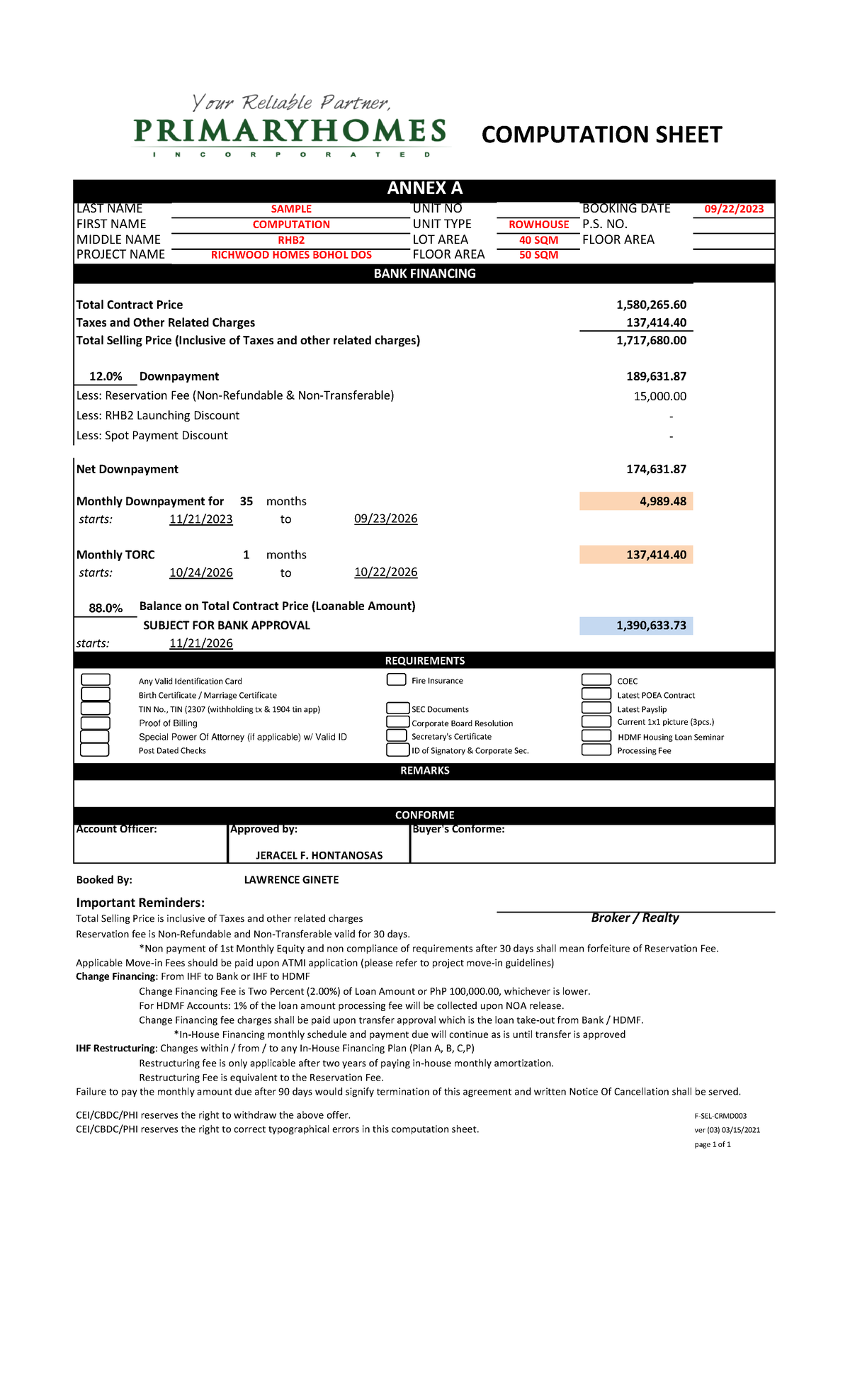 RHB2 BANK spot TROC - faswvv asffs - LAST NAME UNIT NO BOOKING DATE 09/22/ FIRST NAME UNIT TYPE ...