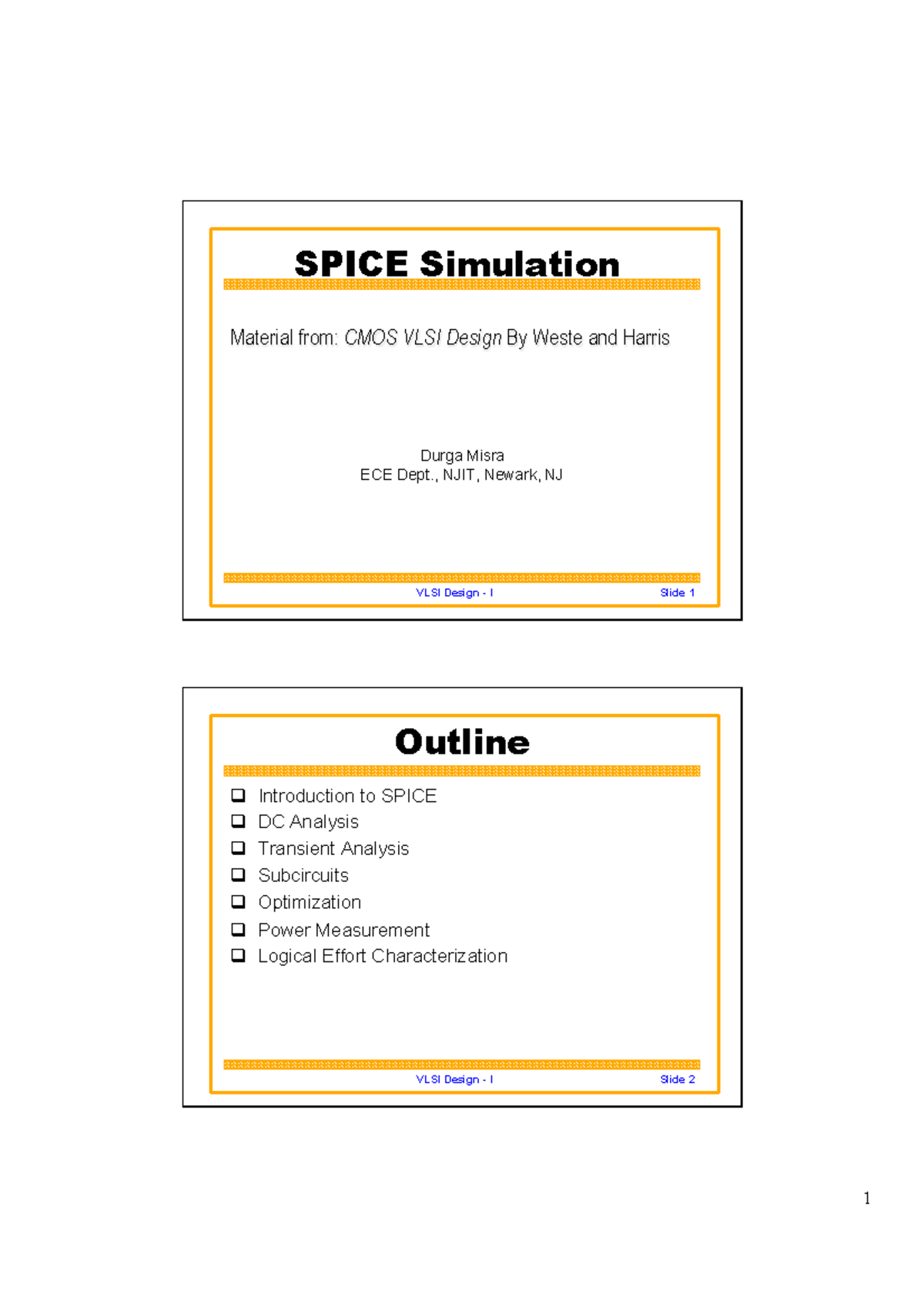 Spice Lecture Software Tutorial Vlsi Design I Slide 1 Spice