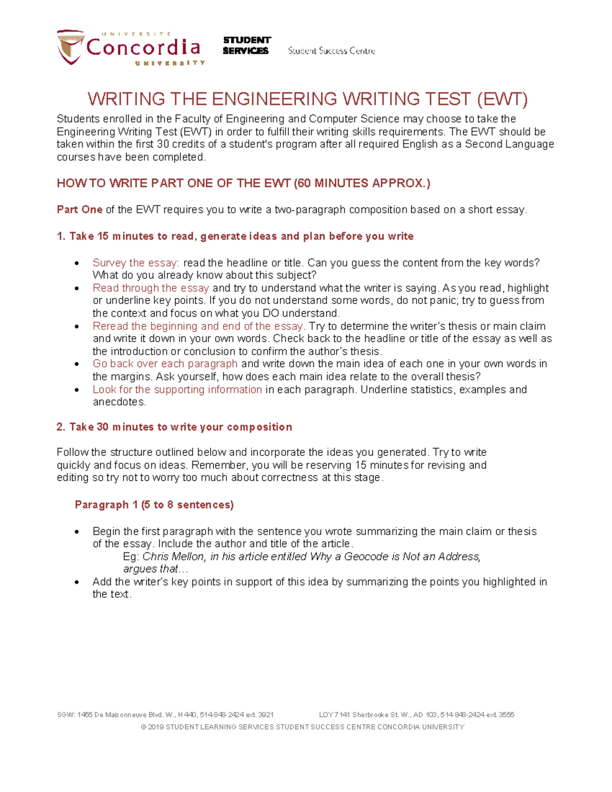 EWT handout - SGW: 1455 De Maisonneuve Blvd. W., H 440, 514-848-2424 ...