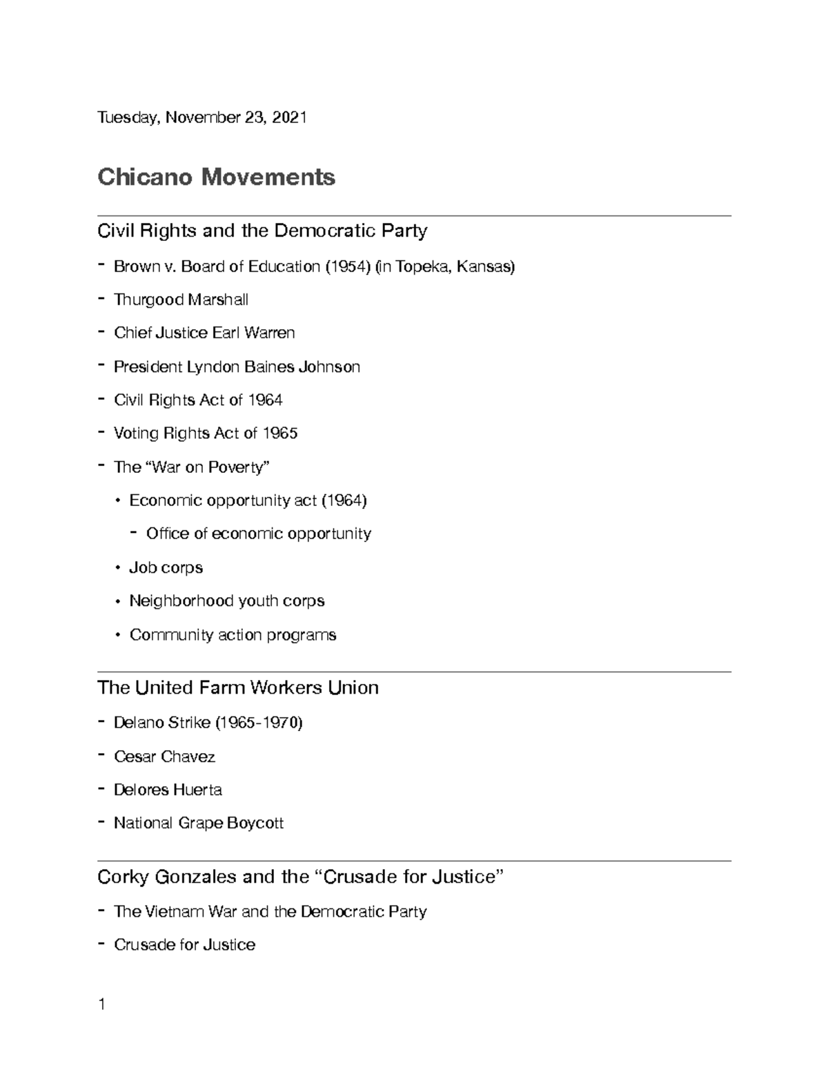 Chicano Movements - basic notes - Tuesday, November 23, 2021 Chicano ...
