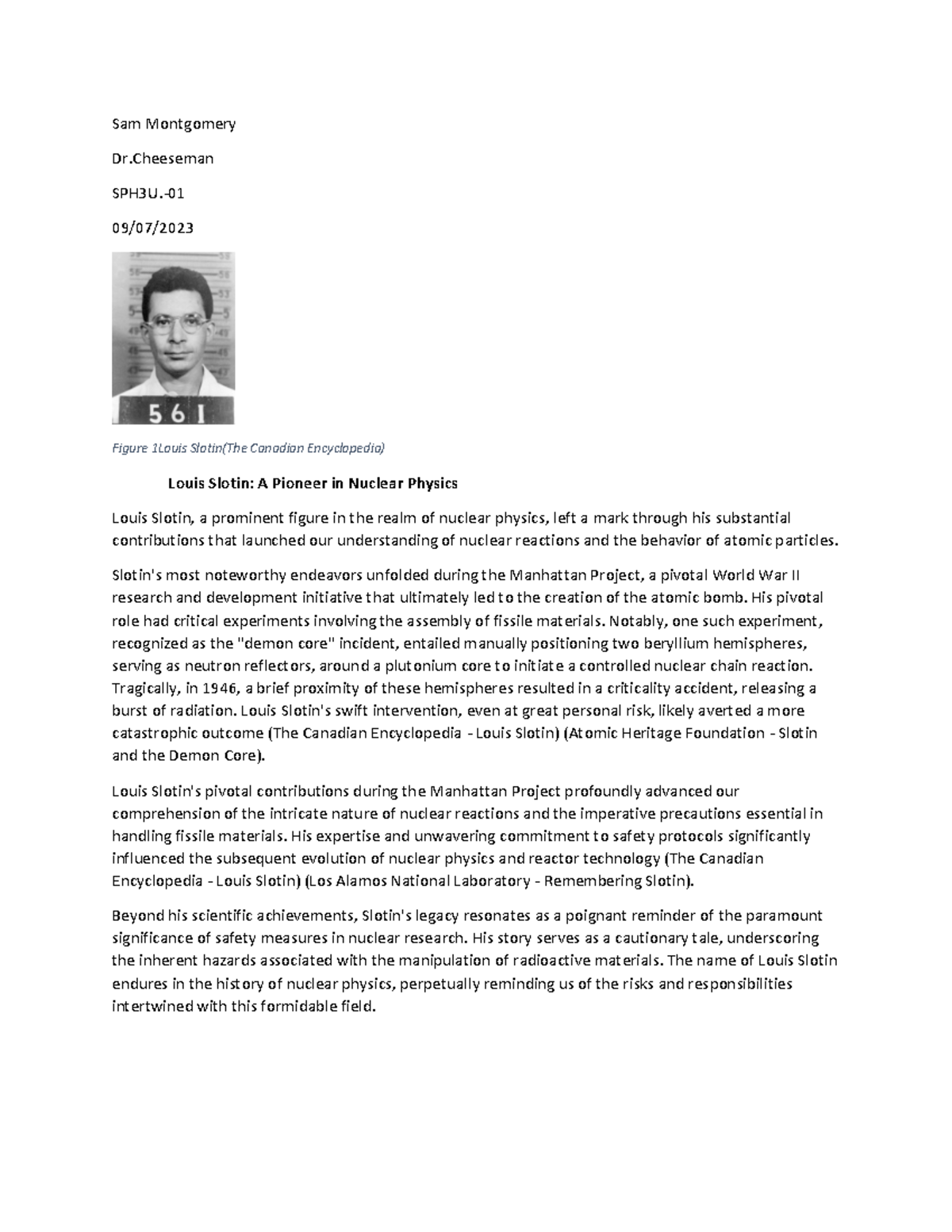 First Paper Physics Sam Montgomery - Sam Montgomery Dr SPH3U.- 09/07 ...