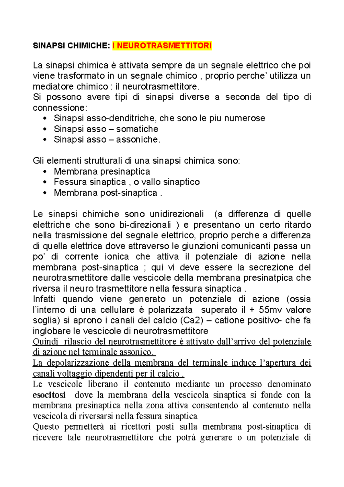 Sinapsi Chimiche - Lezioni della tutor - SINAPSI CHIMICHE: I ...