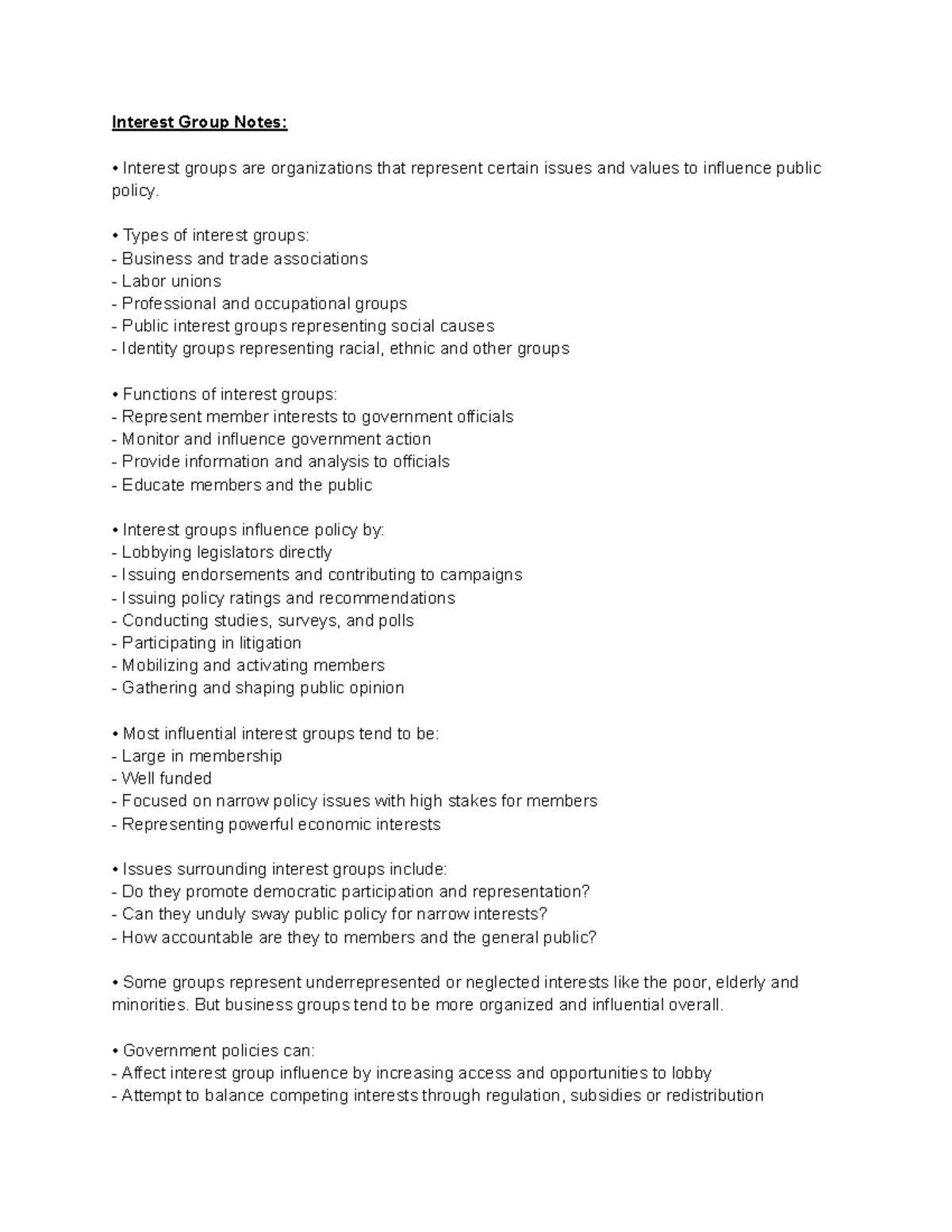 Interest Group Notes - Interest Group Notes: Interest groups are ...