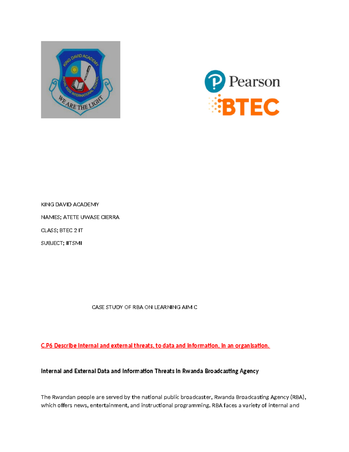 ATETE CIERRA. ITSSMI - KING DAVID ACADEMY NAMES; ATETE UWASE CIERRA ...