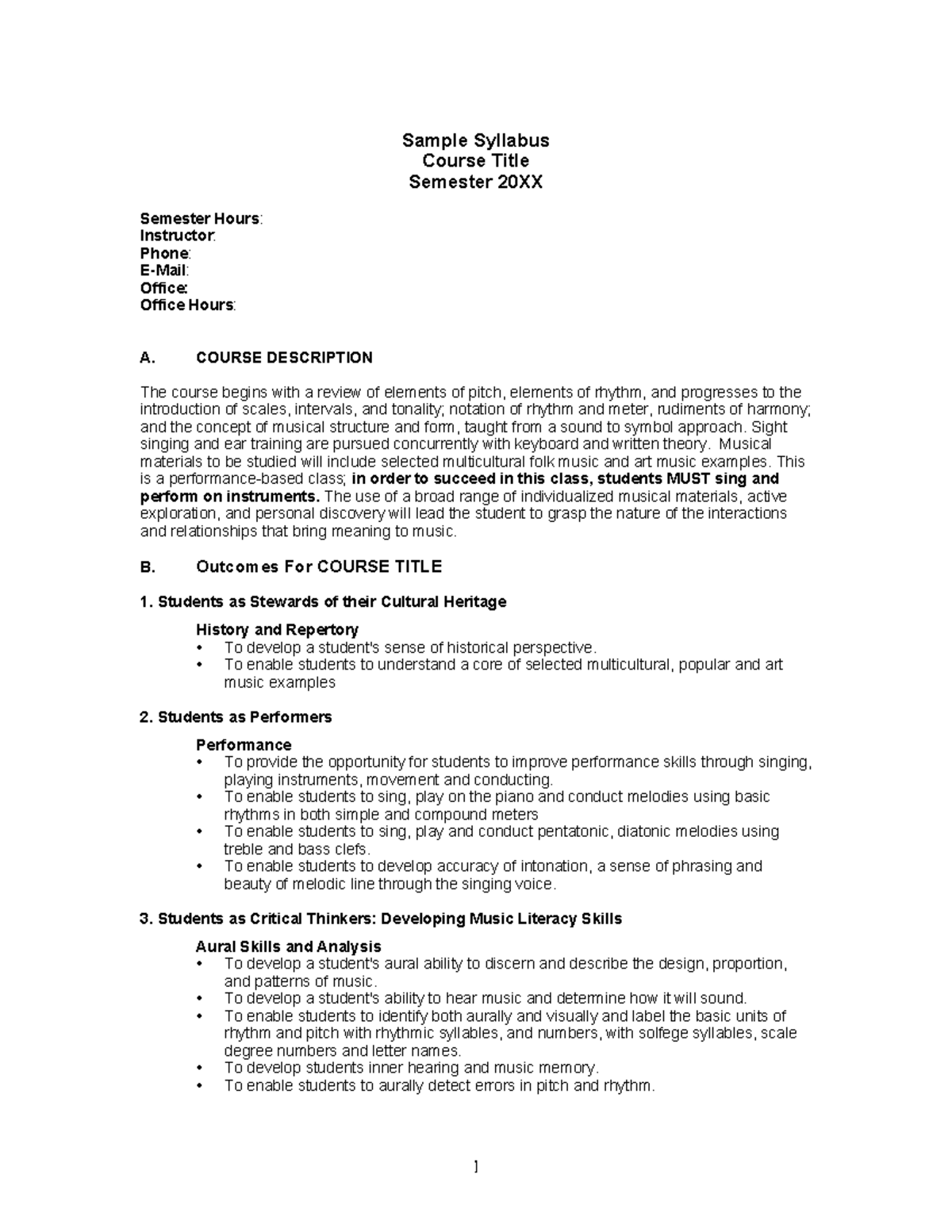 Sample Syllabus - A guide for educators - Sample Syllabus Course Title ...