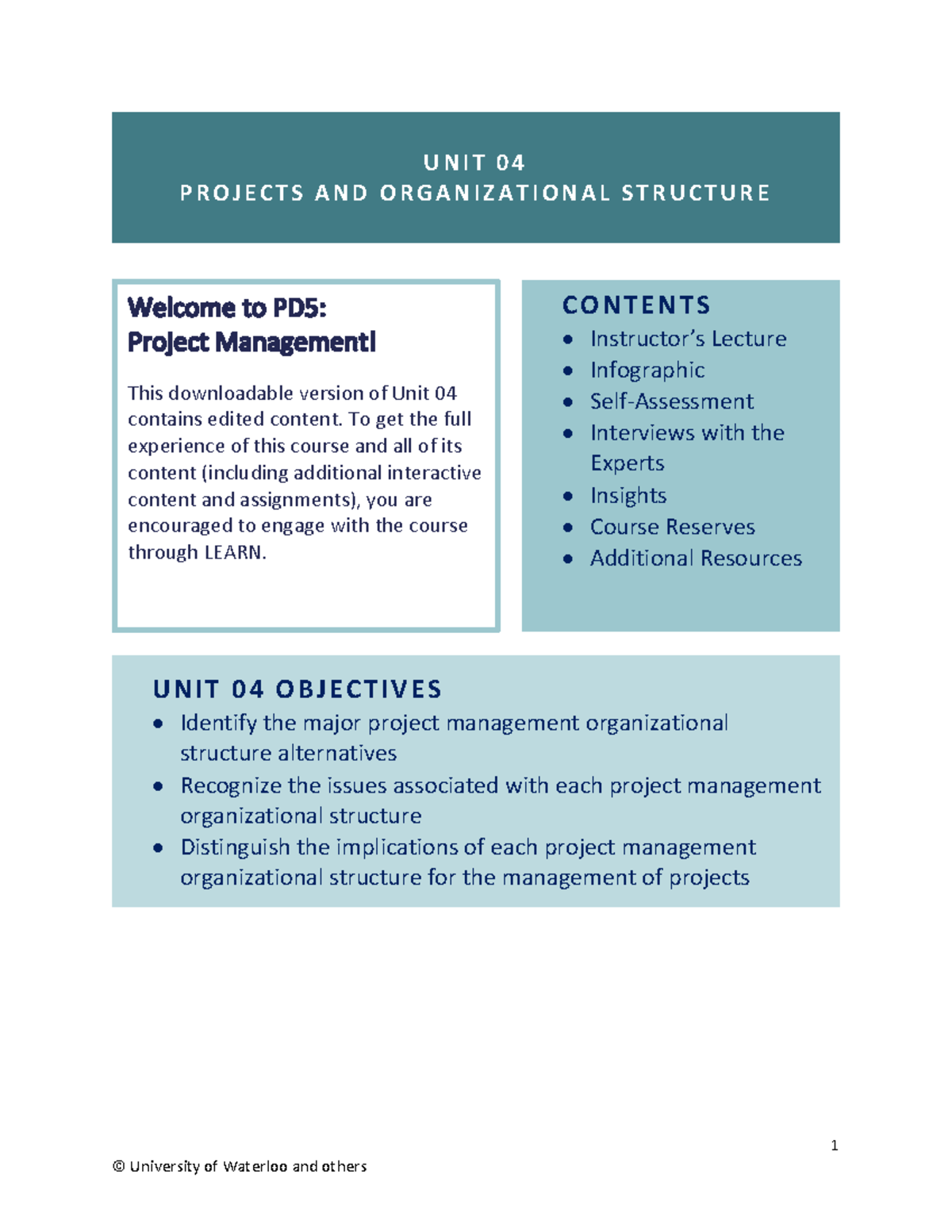 Course notes pd5 unit 04 - 1 U N I T 0 4 P R O J E C T S A N D O R G A ...