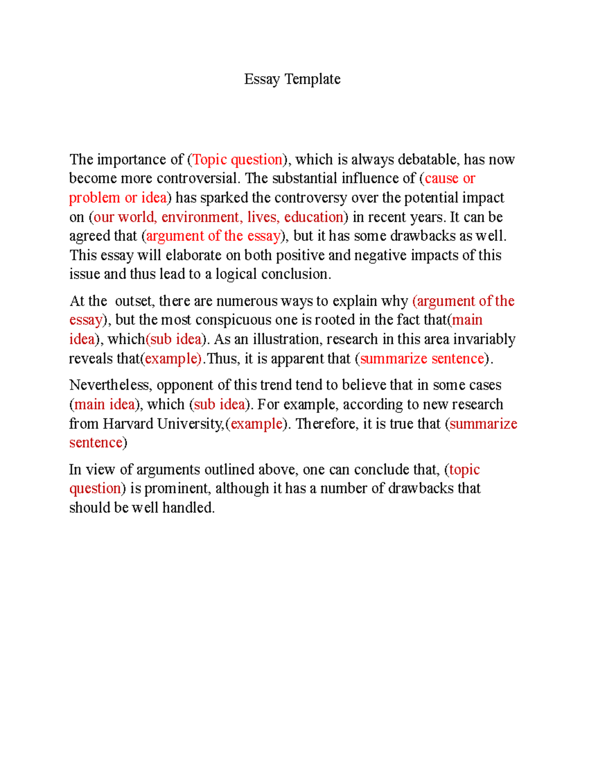 Essay-Template - documentation - Essay Template The importance of ...