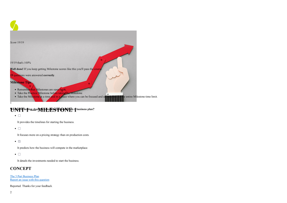 Sophia Milestone 1 - Intro to Business - UNIT 1 — MILESTONE 1 Score 19 ...