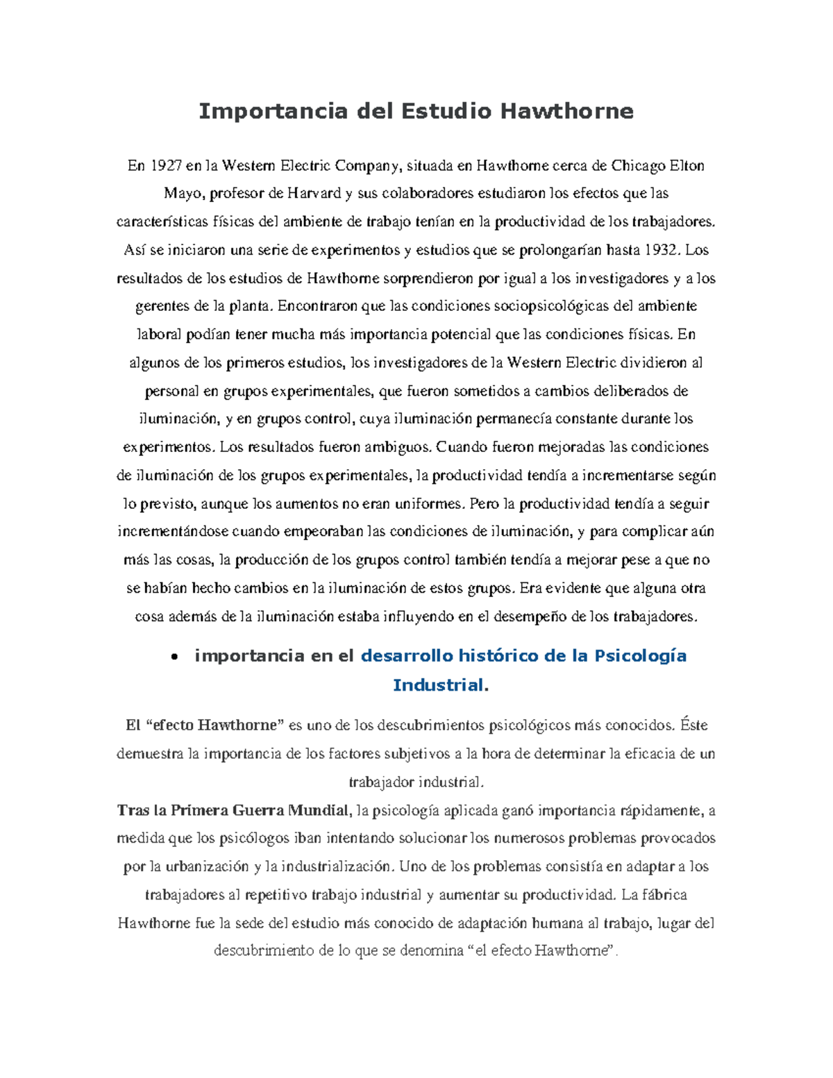 Importancia del Estudio Hawthorne - Así se iniciaron una serie de ...