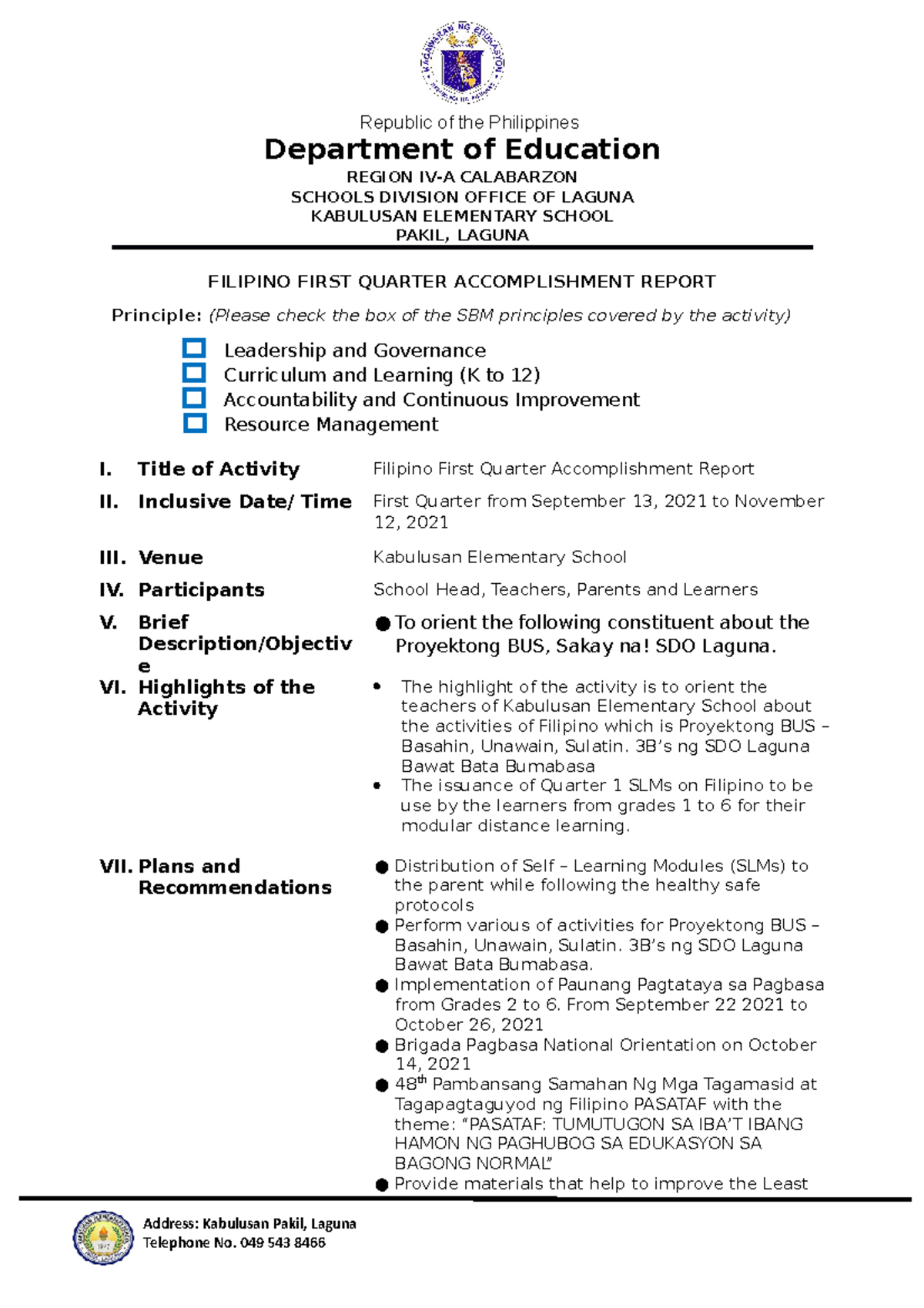 Filipino ACC - Accomplishment report - Republic of the Philippines ...