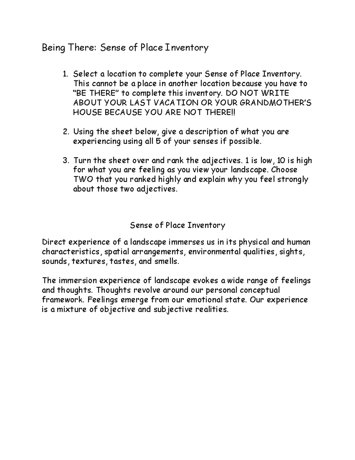 Copy of Sense of Place Inventory 2020 - Being There: Sense of Place ...