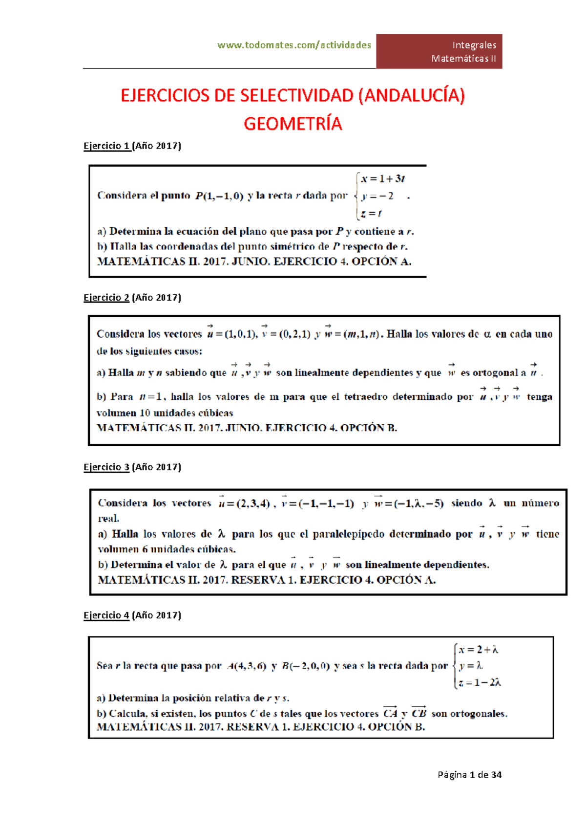 Ejercicios DE Selectividad 3 Geometría - Matemáticas II EJERCICIOS DE SELECTIVIDAD (ANDALUCÍA ...