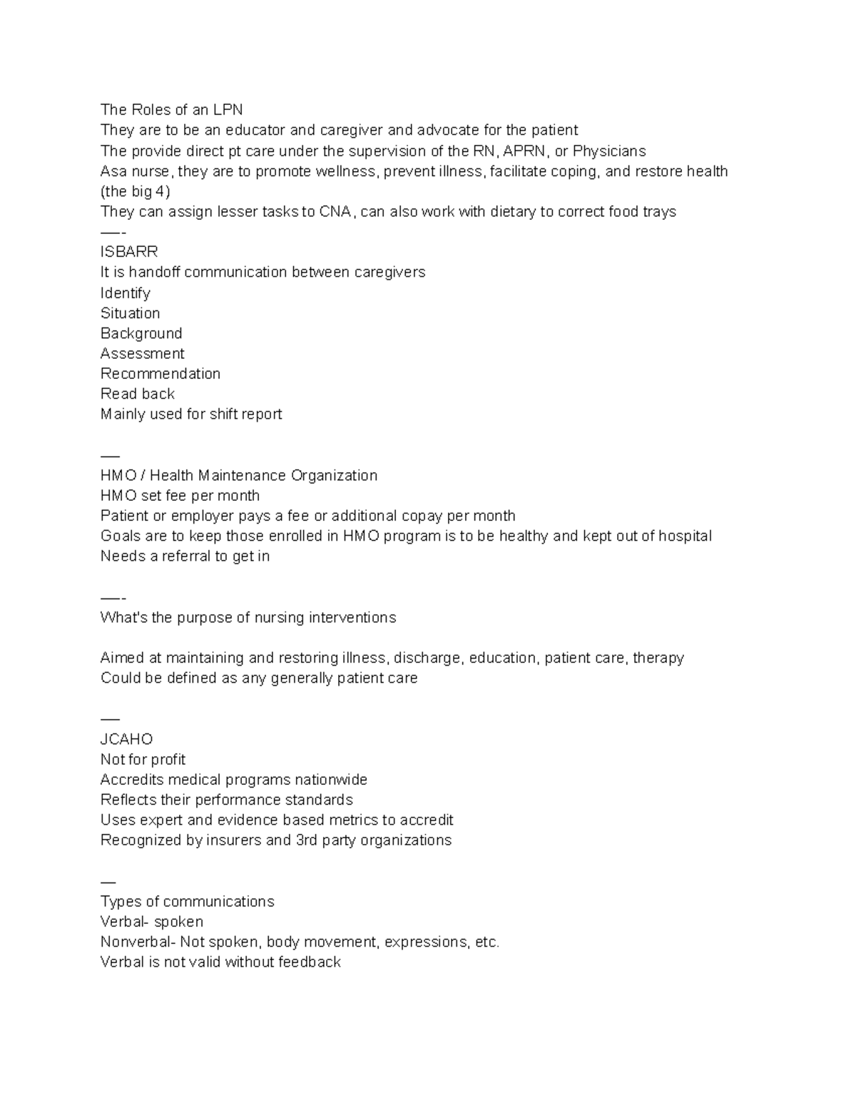 Nursing Foundations Speed Notes 8 - The Roles of an LPN They are to be ...