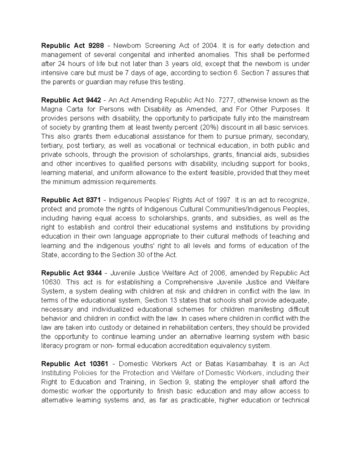 ED 106 Legal Bases - Republic Act 9288 - Newborn Screening Act of 2004 ...