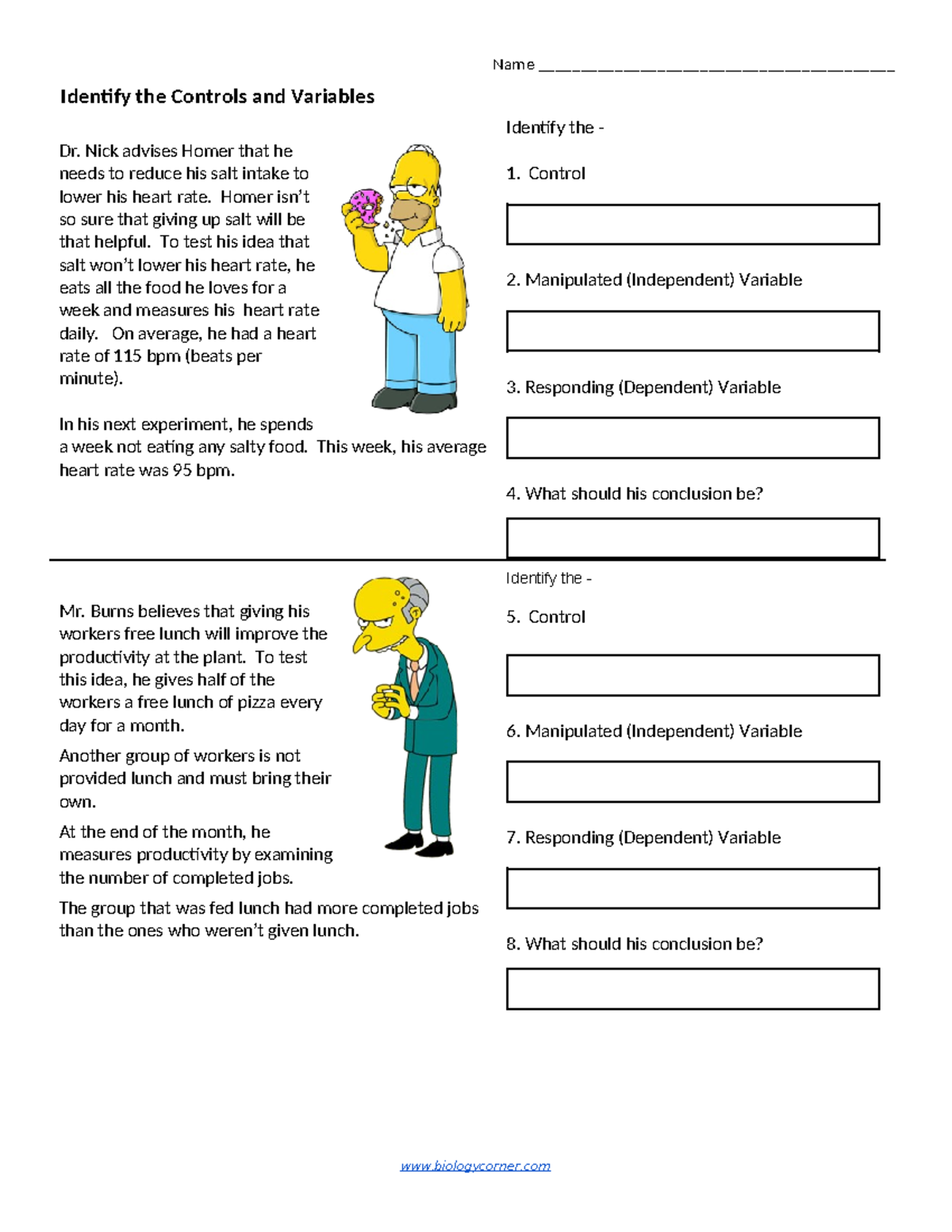 Controls and Variables Simpsons 22 - Name __________________________________________ Identify ...
