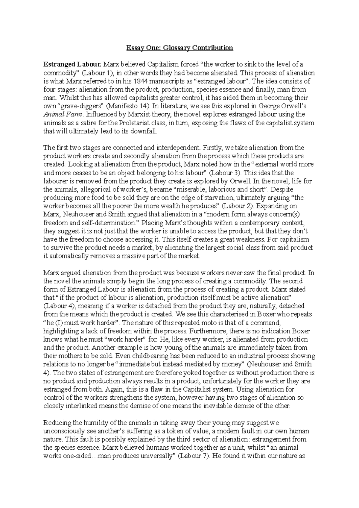 Estranged Labour - Definition in the context of Marxism - Essay One ...
