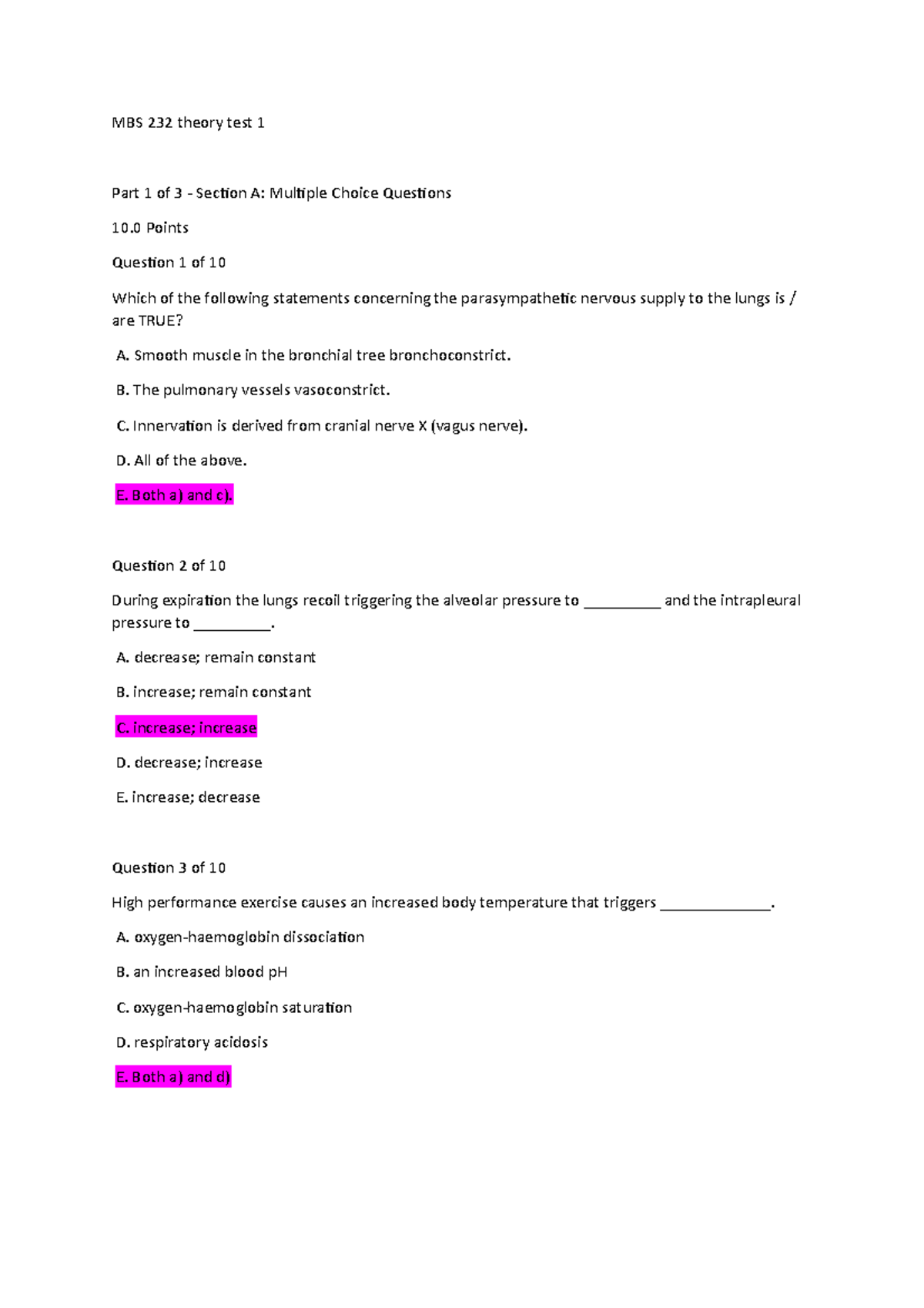 MBS 232 theory test 1 - MBS 232 theory test 1 Part 1 of 3 - Section A ...