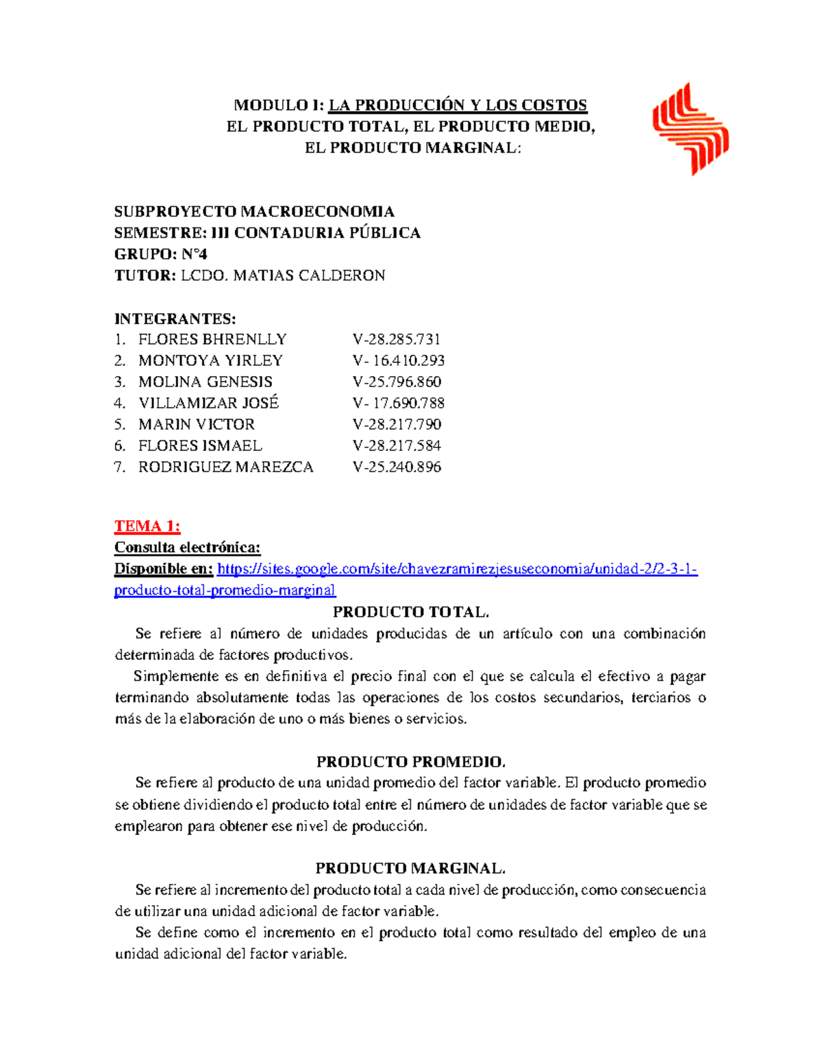 463123750 EL Producto Total EL Producto Medio y marginal pdf - MODULO I: LA PRODUCCIÓN Y LOS ...