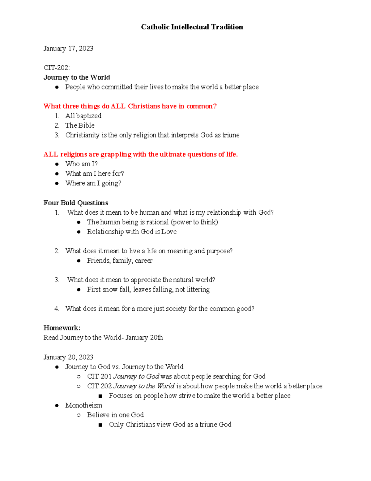 CIT 202 - This document contains notes from the Catholic Intellectual ...